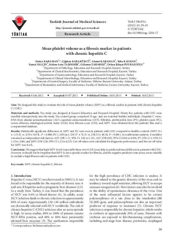 (PDF) Mean platelet volume as a fibrosis marker in patients with ...