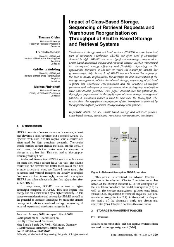 Pdf Impact Of Class Based Storage Sequencing Of Retrieval Requests And Warehouse