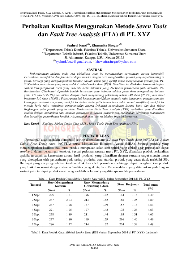 (PDF) Perbaikan Kualitas Menggunakan Metode Seven Tools dan Fault Tree ...