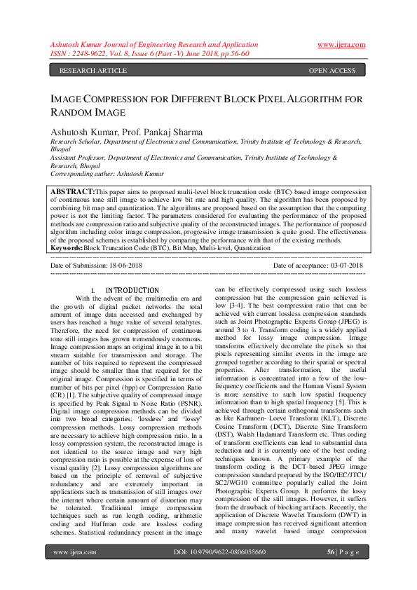 Pdf Image Compression For Different Block Pixel Algorithm For Random