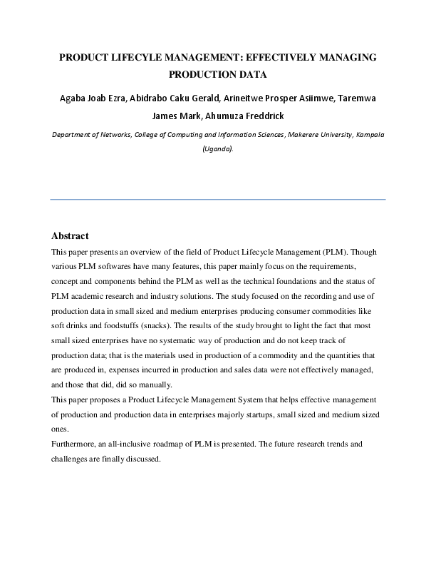 (PDF) PRODUCT LIFECYLE MANAGEMENT: EFFECTIVELY MANAGING PRODUCTION DATA