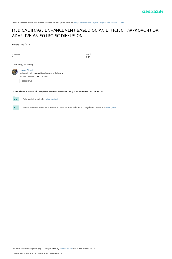 (PDF) Medical Image Enhancement Based on an Efficient Approach for Adaptive Anisotropic Diffusion