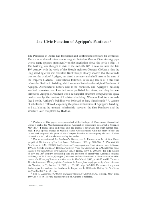 (PDF) The Civic Function of Agrippa's Pantheon
