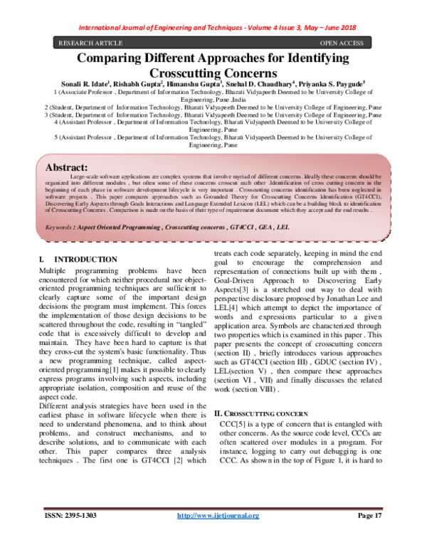 Pdf Comparing Different Approaches For Identifying Crosscutting