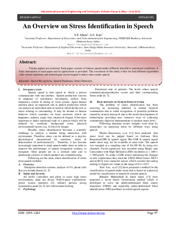 (PDF) An Overview on Stress Identification in Speech