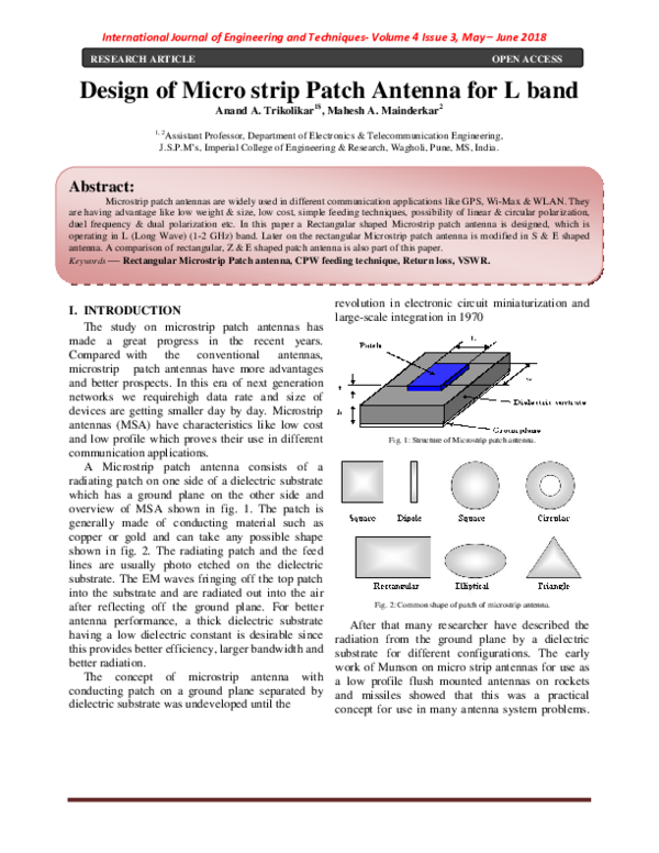(PDF) Design of Micro strip Patch Antenna for L band