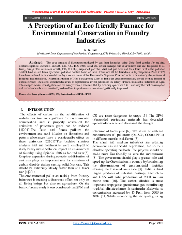 (PDF) A Perception of an Eco friendly Furnace for Environmental Conservation in Foundry Industries