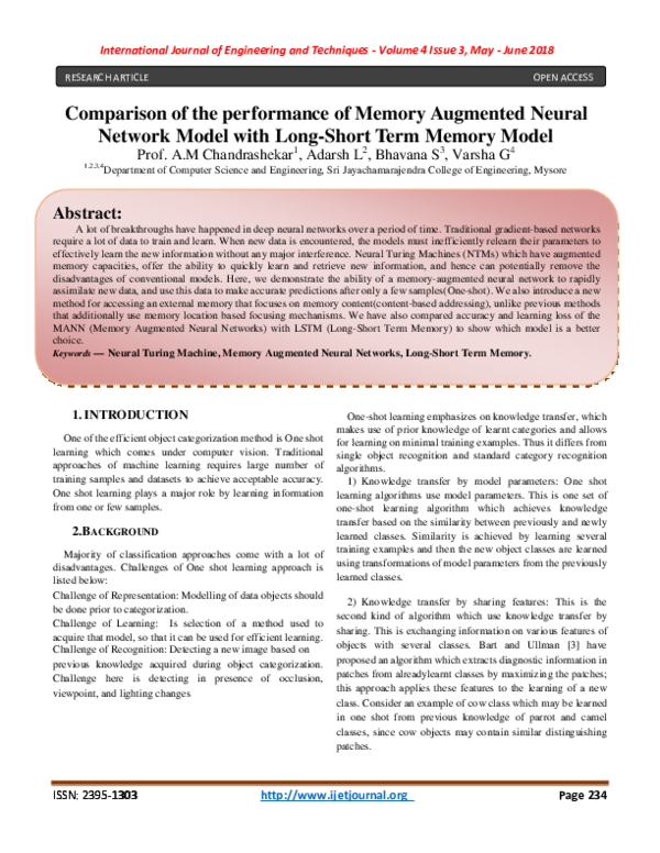 Pdf Comparison Of The Performance Of Memory Augmented Neural Network Model With Long Short