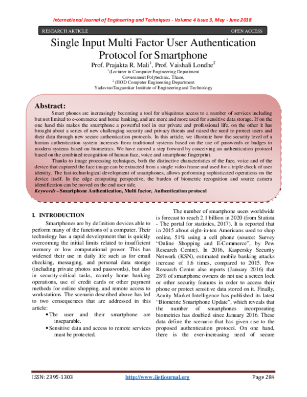 (PDF) Single Input Multi Factor User Authentication Protocol for Smartphone
