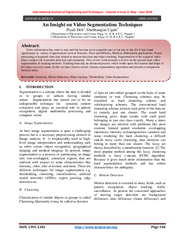 (PDF) An Insight on Video Segmentation Techniques | International ...
