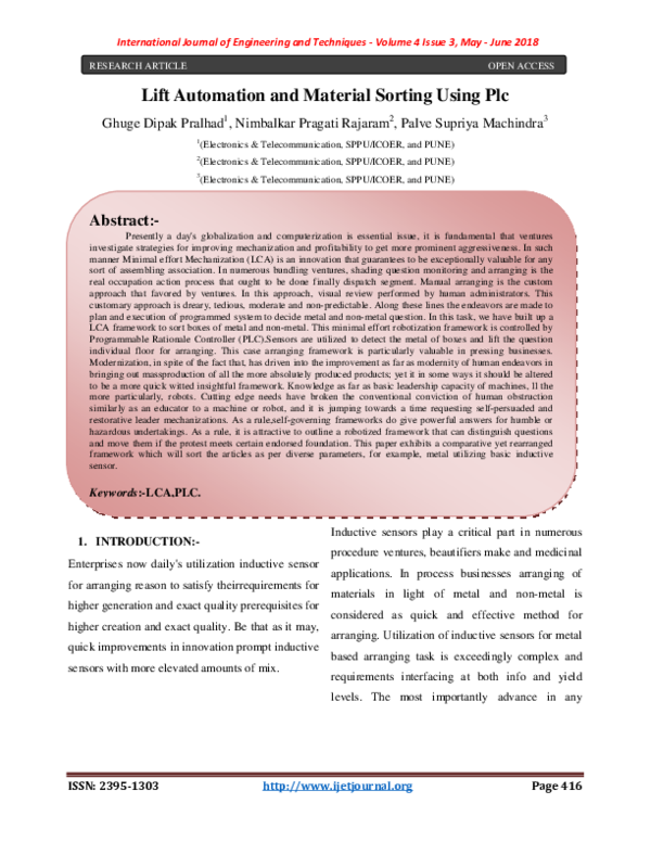 (PDF) Lift Automation and Material Sorting Using Plc