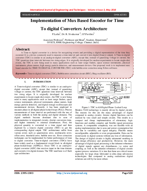 (PDF) Implementation of Mux Based Encoder for Time To digital Converters Architecture ...