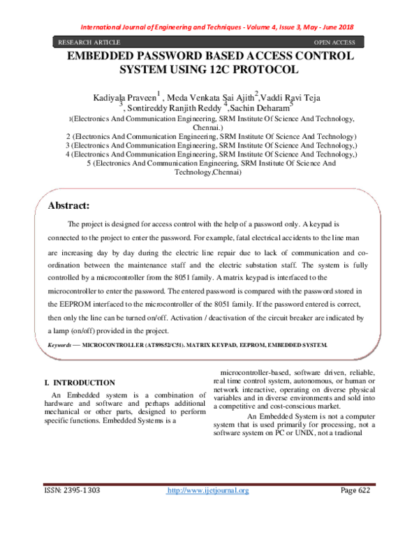 (PDF) Embedded Password Based Access Control System Using 12C Protocol