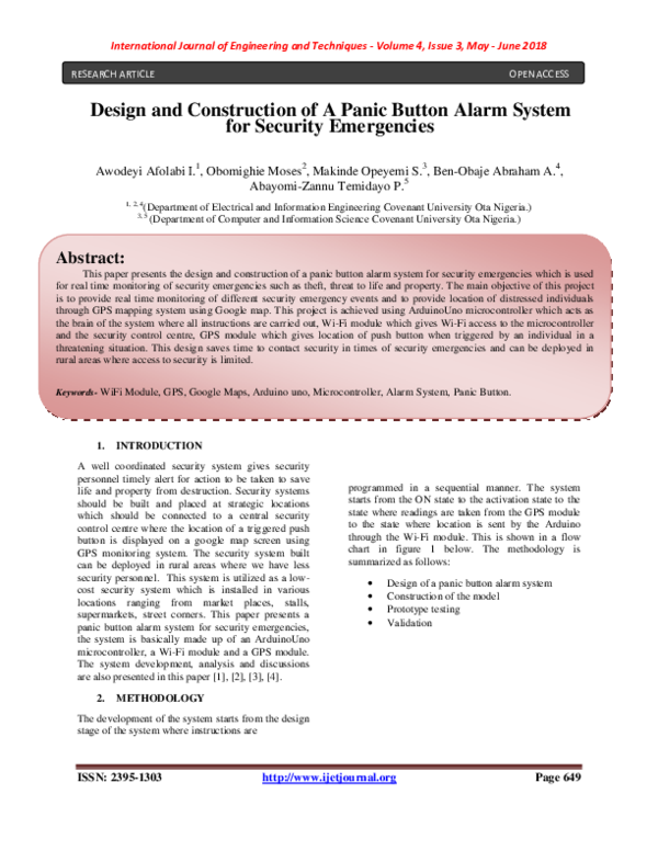 (PDF) Design and Construction of A Panic Button Alarm System for ...