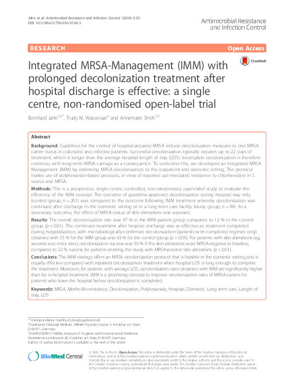 (PDF) Integrated MRSA-Management (IMM) with prolonged decolonization ...