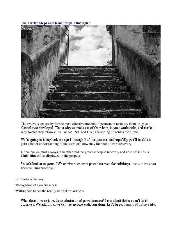 (DOC) The Twelve Steps and Jesus: Steps 1 through 5