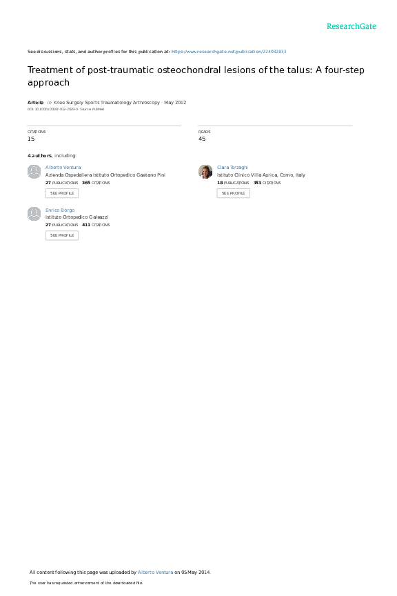 (PDF) Treatment of post-traumatic osteochondral lesions of the talus: a ...