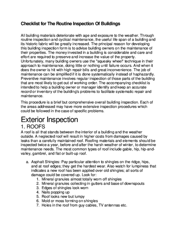 (DOC) Checklist for The Routine Inspection Of Buildings