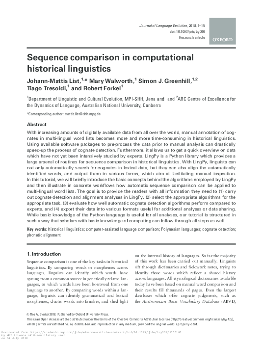 Pdf Sequence Comparison In Computational Historical Linguistics Phonetic Alignments And