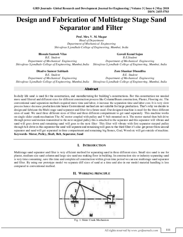 (PDF) Design and Fabrication of Multistage Stage Sand Separator and Filter