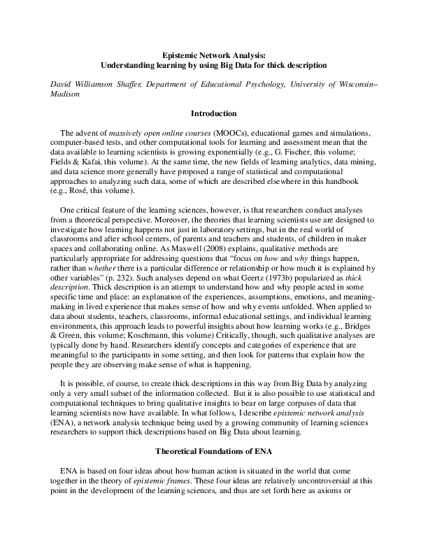 (PDF) Epistemic Network Analysis: Understanding learning by using Big ...