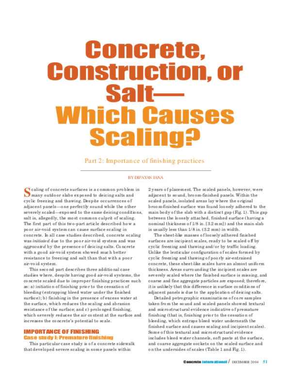 (PDF) Concrete, Construction, or Salt - Which Causes Scaling, Part II