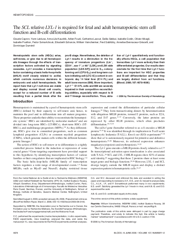 (PDF) The SCL relative LYL-1 is required for fetal and adult ...