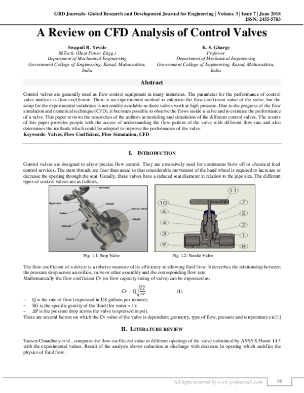 (PDF) A Review on CFD Analysis of Control Valves
