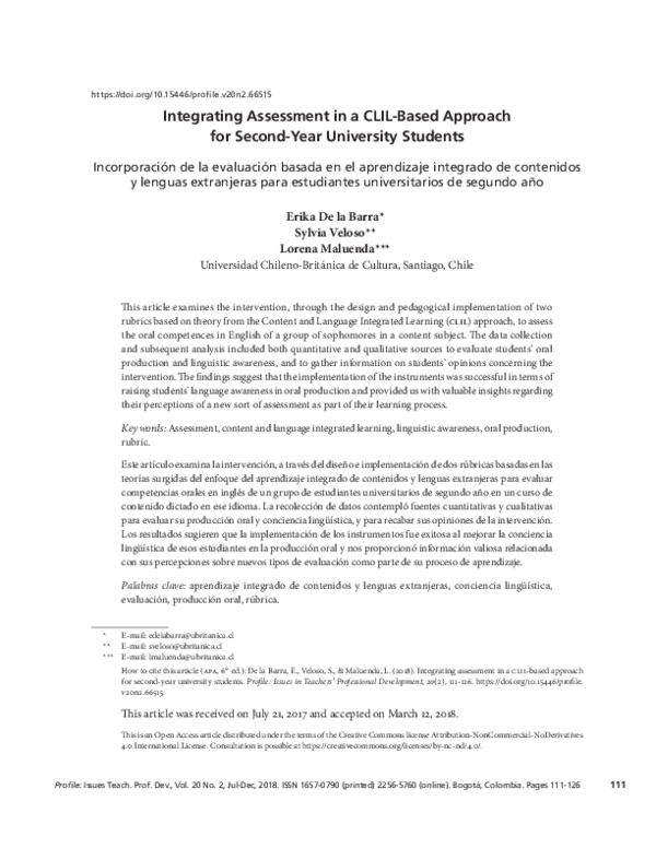 (PDF) Integrating Assessment in a CLIL-Based Approach for Second-Year University Students