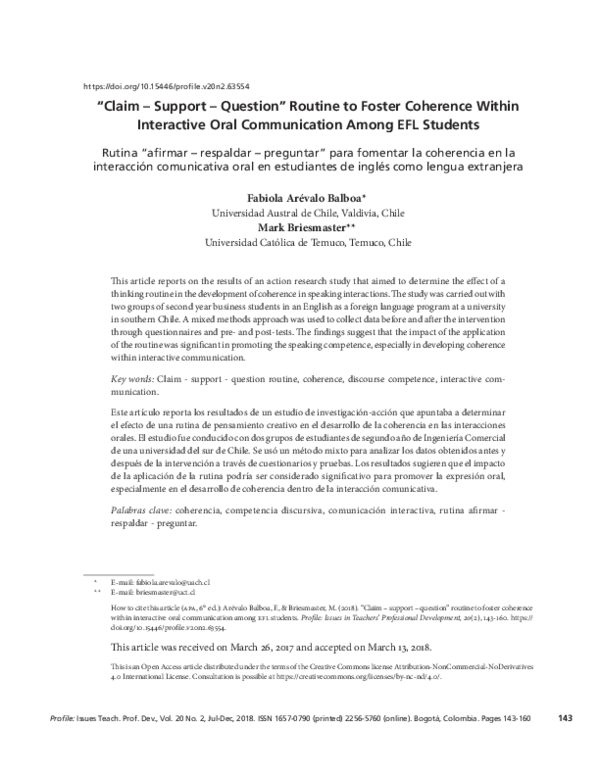 (PDF) "Claim – Support – Question" Routine to Foster Coherence Within ...