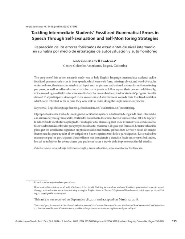(PDF) Tackling Intermediate Students' Fossilized Grammatical Errors in Speech Through Self ...