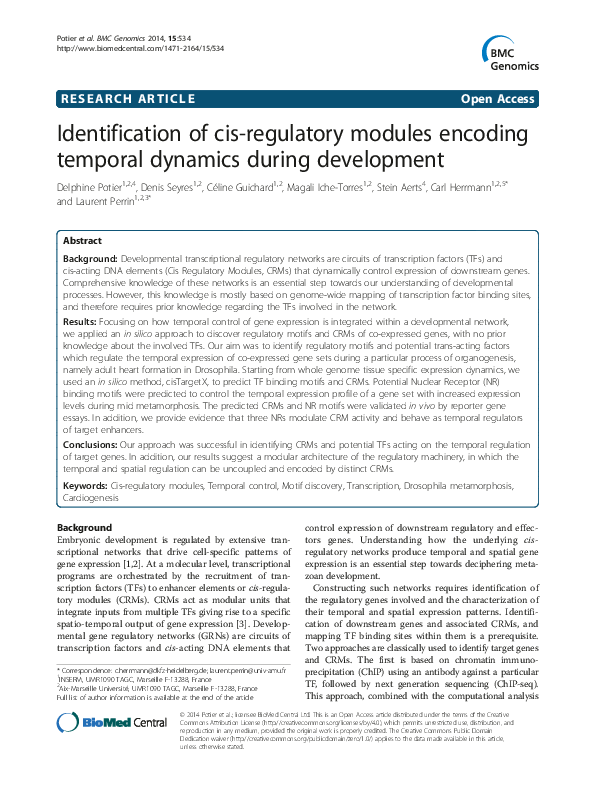 Pdf Identification Of Cis Regulatory Modules Encoding Temporal