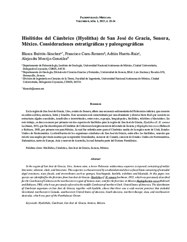 (PDF) Hiolítidos del Cámbrico (Hyolitha) de San José de Gracia, Sonora ...
