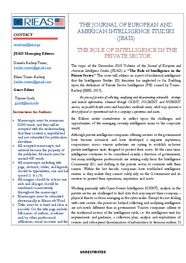(PDF) Call for Papers on the Role of Intelligence in the Private Sector ...