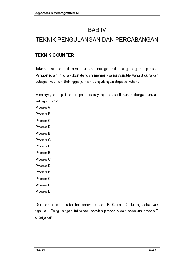 (DOC) Teknik Pengulangan Percabangan Bab IV