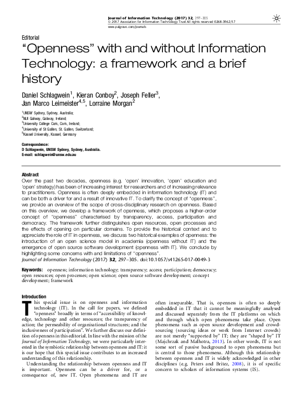 (PDF) 'Openness' With and Without Information Technology: A Framework ...