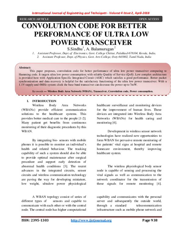 (PDF) CONVOLUTION CODE FOR BETTER PERFORMANCE OF ULTRA LOW POWER ...
