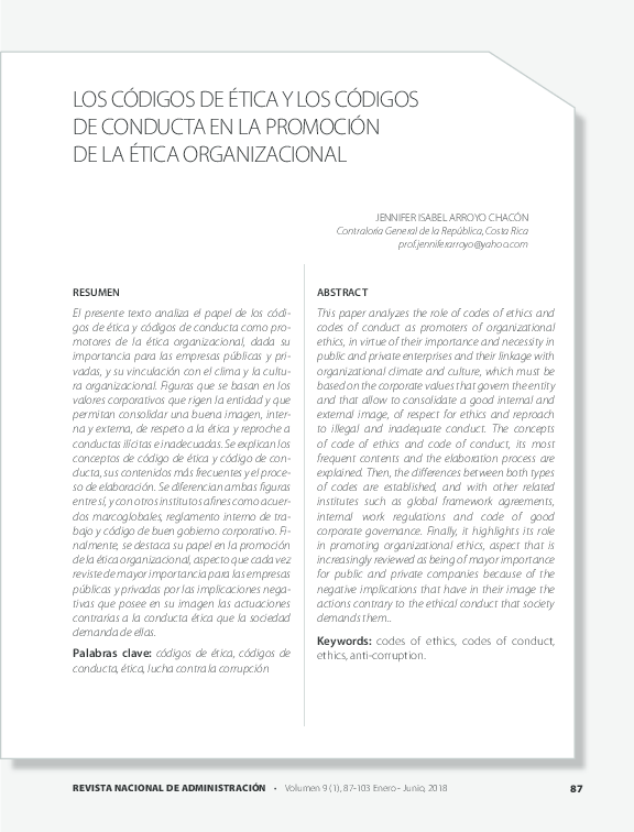 (PDF) LOS CÓDIGOS DE ÉTICA Y LOS CÓDIGOS DE CONDUCTA EN LA PROMOCIÓN DE LA ÉTICA ORGANIZACIONAL