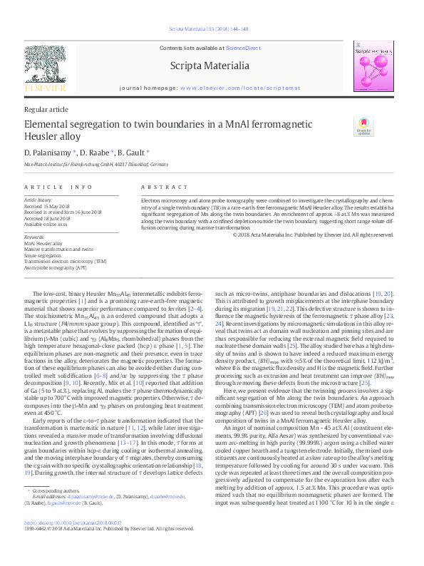 (PDF) Elemental segregation to twin boundaries in a MnAl ferromagnetic ...
