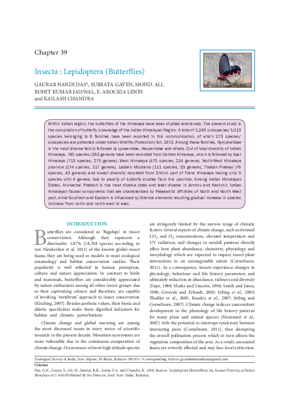 (PDF) Insecta : Lepidoptera (Butterflies)