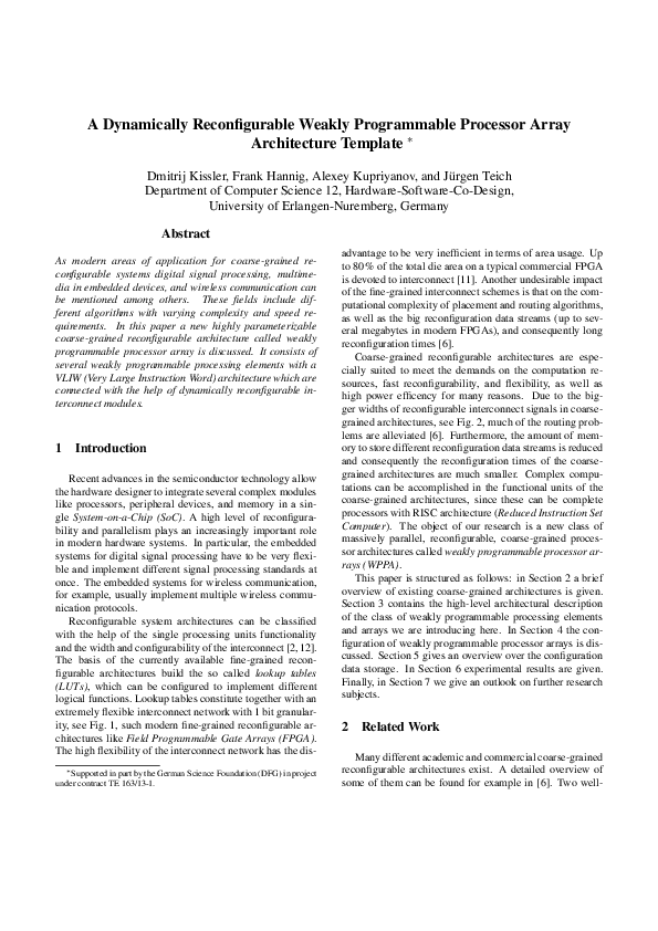 (PDF) A Dynamically Reconfigurable Weakly Programmable Processor Array Architecture Template
