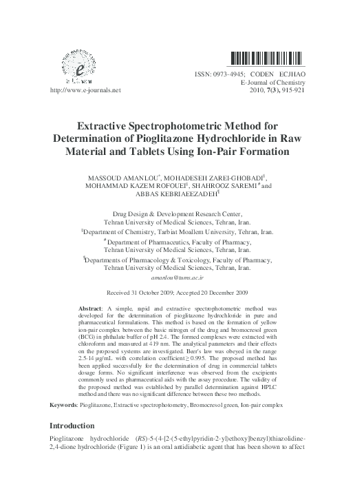 Pdf Extractive Spectrophotometric Method For The Determination Of Palladium Using