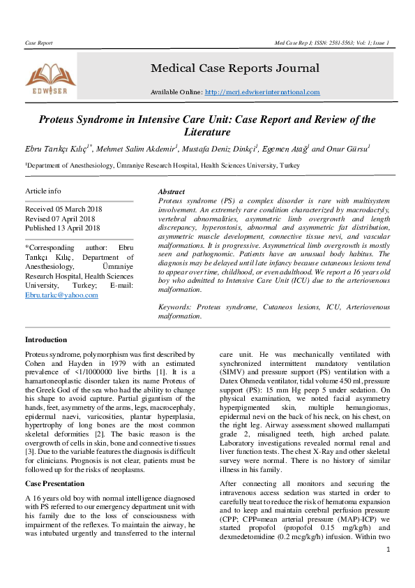 (PDF) Proteus Syndrome in Intensive Care Unit: Case Report and Review ...