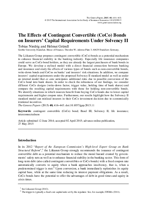 (PDF) The Effects of Contingent Convertible (CoCo) Bonds on Insurers' Capital Requirements Under ...