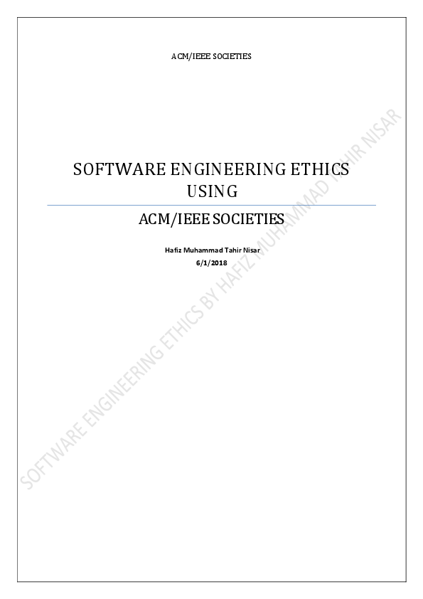 (PDF) ACM/IEEE SOCIETIES SOFTWARE ENGINEERING ETHICS USING ACM/IEEE ...
