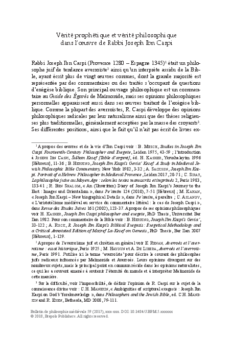 (PDF) Vérité prophétique et vérité philosophique dans l’œuvre de Rabbi ...