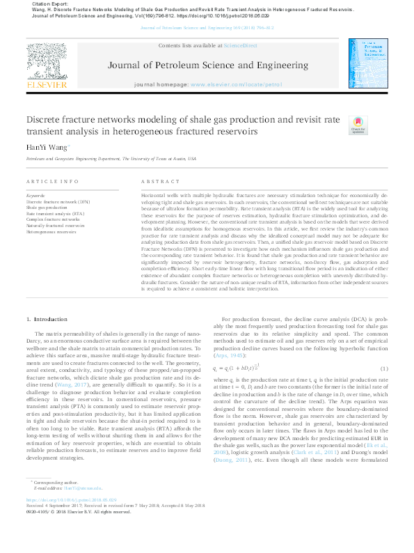Pdf Dfn Modeling Of Shale Gas Production And Revisit Rta In Heterogeneous Fractured Reservoirs