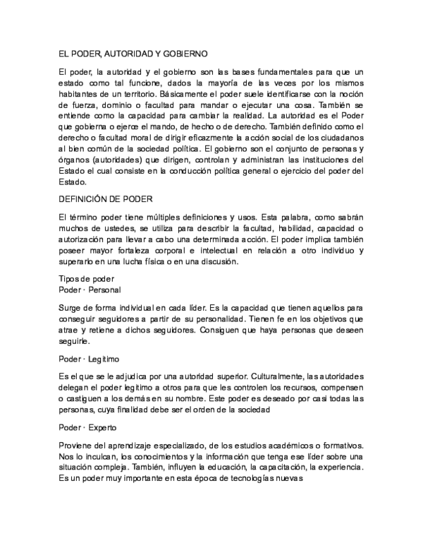 Doc El Poder Autoridad Y Gobierno