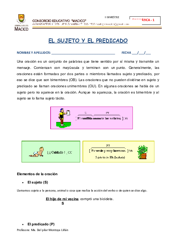 (DOC) EL SUJETO Y EL PREDICADO