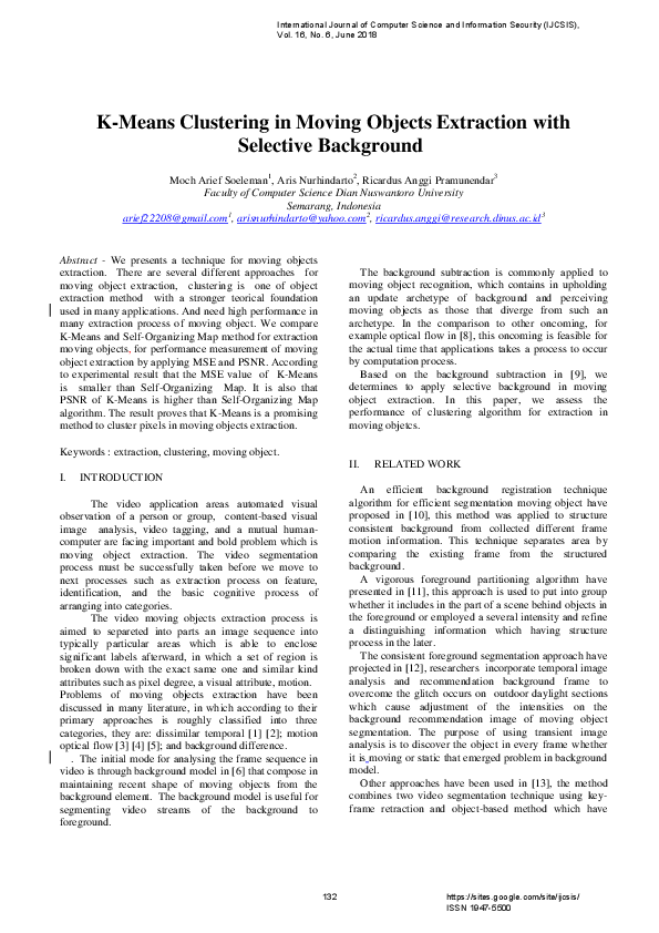 Pdf K Means For Extracting Moving Objects